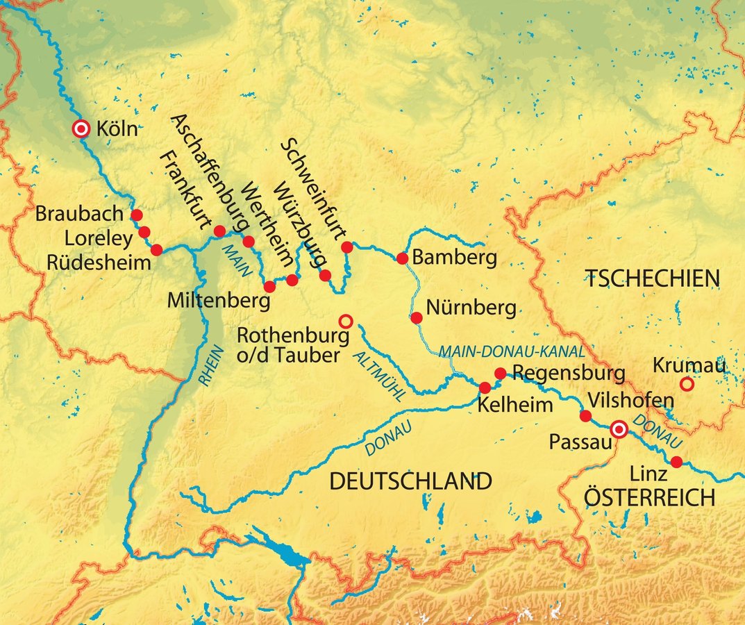 Höhepunkte am Main-Donau-Kanal: Köln - Koblenz - Rüdesheim - Frankfurt ...
